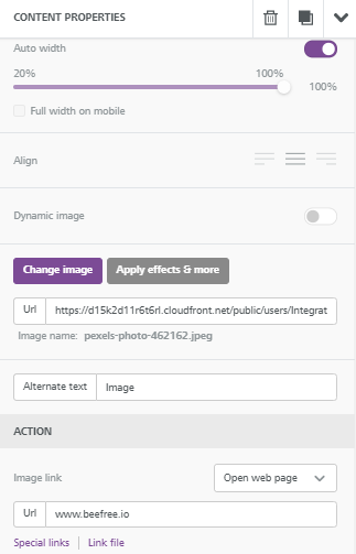 Editing image properties – BEE support